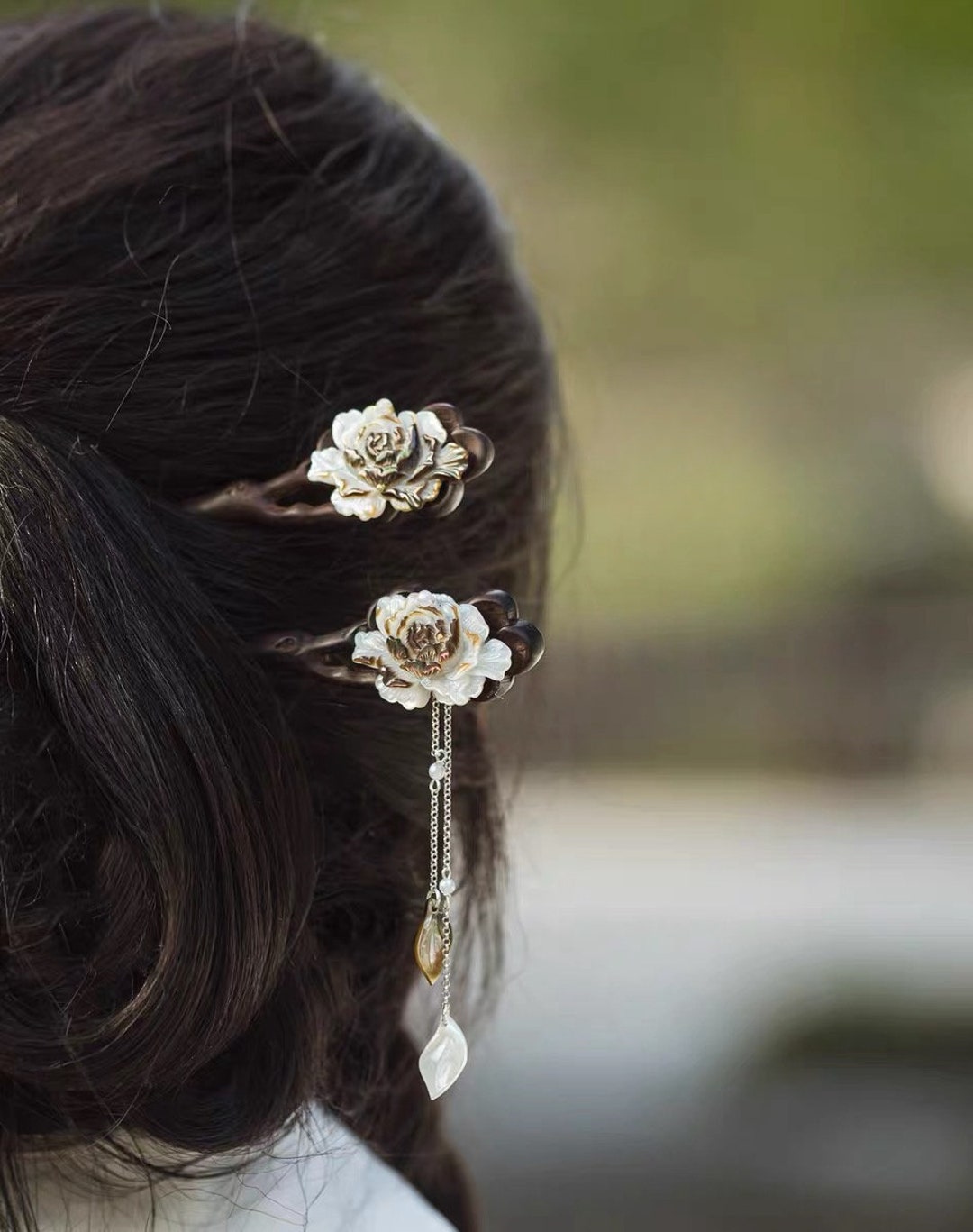 Ebony Wood Hairpin-flower Hairpin -sterling Silver Hairpin-accessories ...