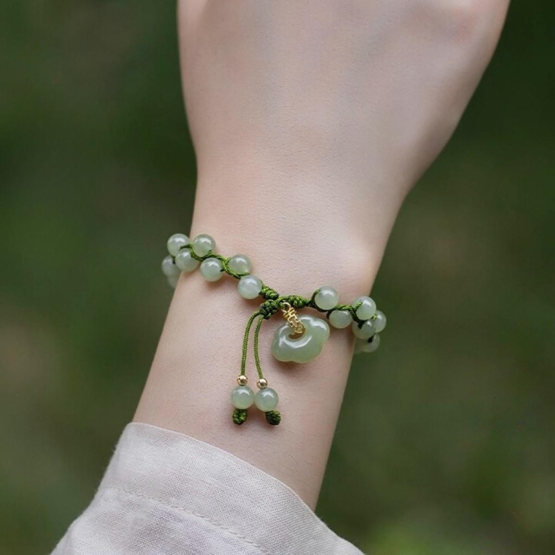 Jade & Moonstone Amulet Bracelet: Handwoven Ethnic Summer Jewelry - Etsy