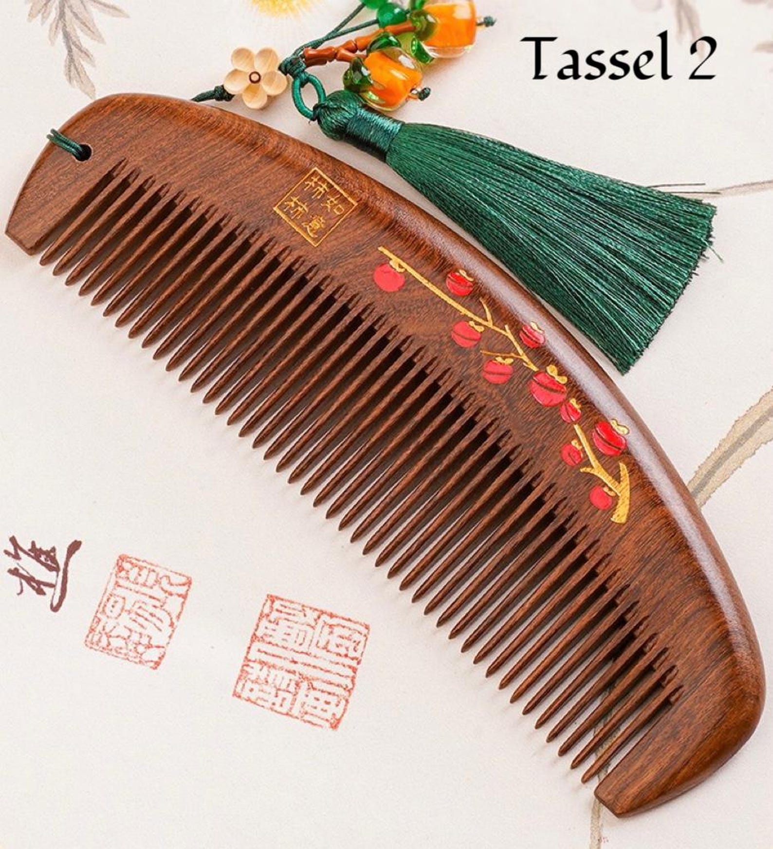 Ebony Wood Comb: Hand-painted "shi Shi Ruyi" Design With Gift Box - Etsy