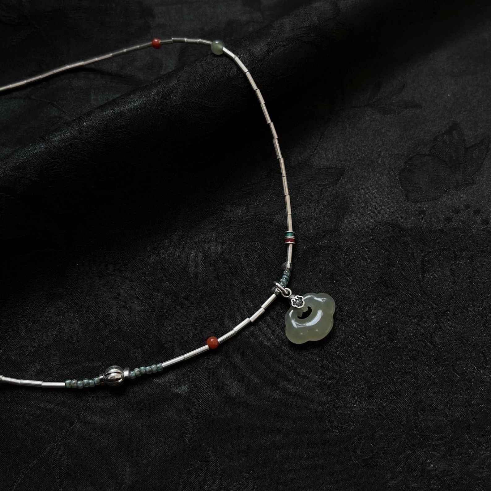 Sterling Silver Jade Necklace: Chinese Style Collarbone Chain - Etsy
