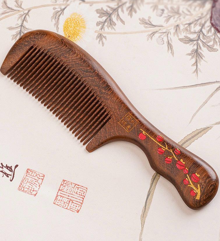 Ebony Wood Comb: Hand-painted "shi Shi Ruyi" Design With Gift Box - Etsy