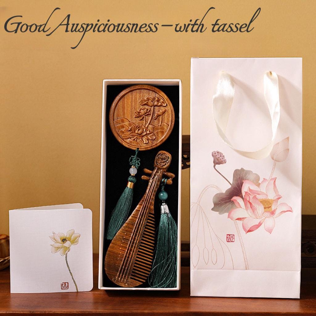Green Sandalwood Comb and Mirror Set: Chinese Style Gift Box - Etsy