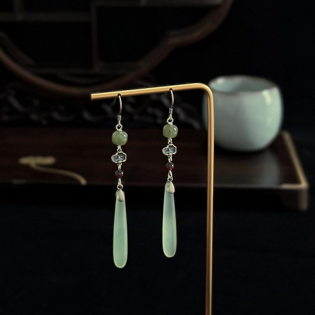 Natural Jade Dangling Earrings-sterling Silver Earrings-new Chinese ...