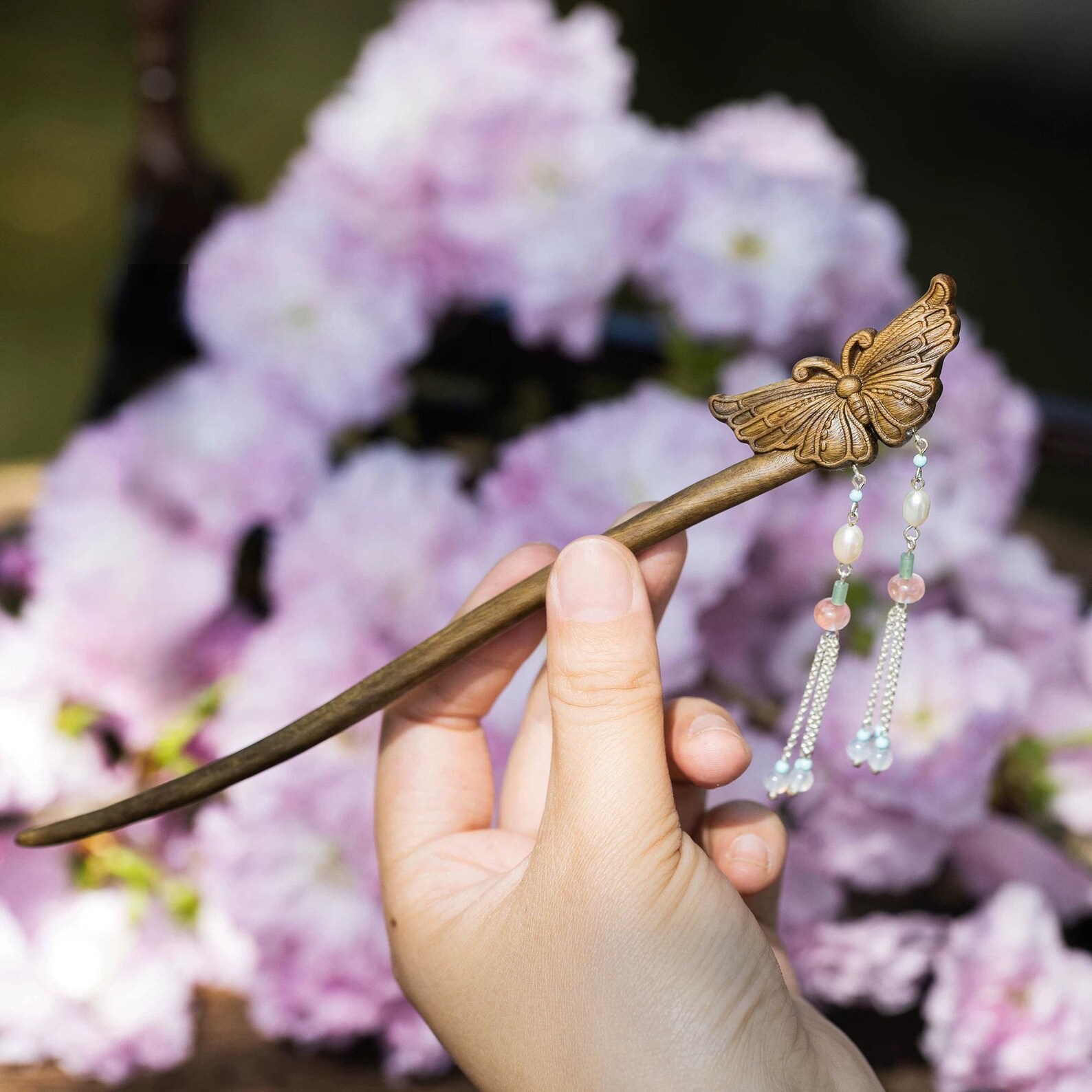 Original Design Hairpin-green Sandalwood Hairpin-double-sided Butterfly ...