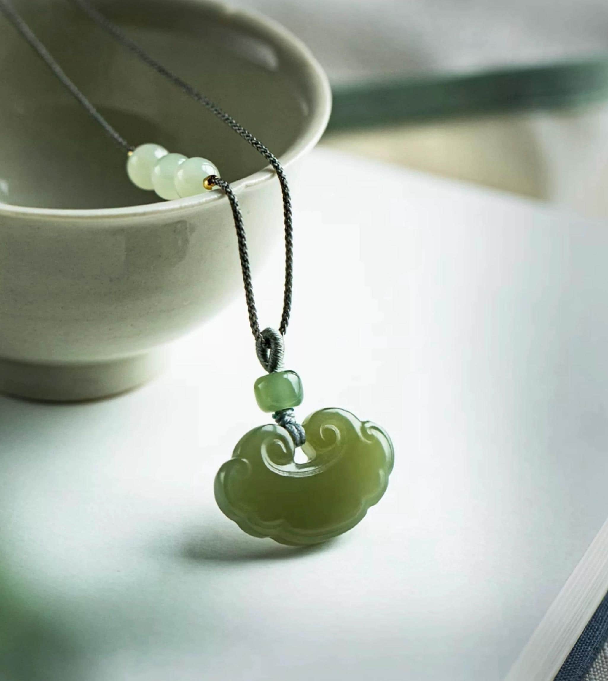 Natural Jade Peace Lock Necklace: Chinese Pendant, Adjustable Cord - Etsy