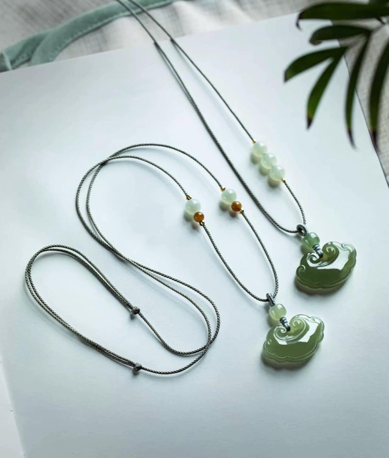 Natural Jade Peace Lock Necklace: Chinese Pendant, Adjustable Cord - Etsy