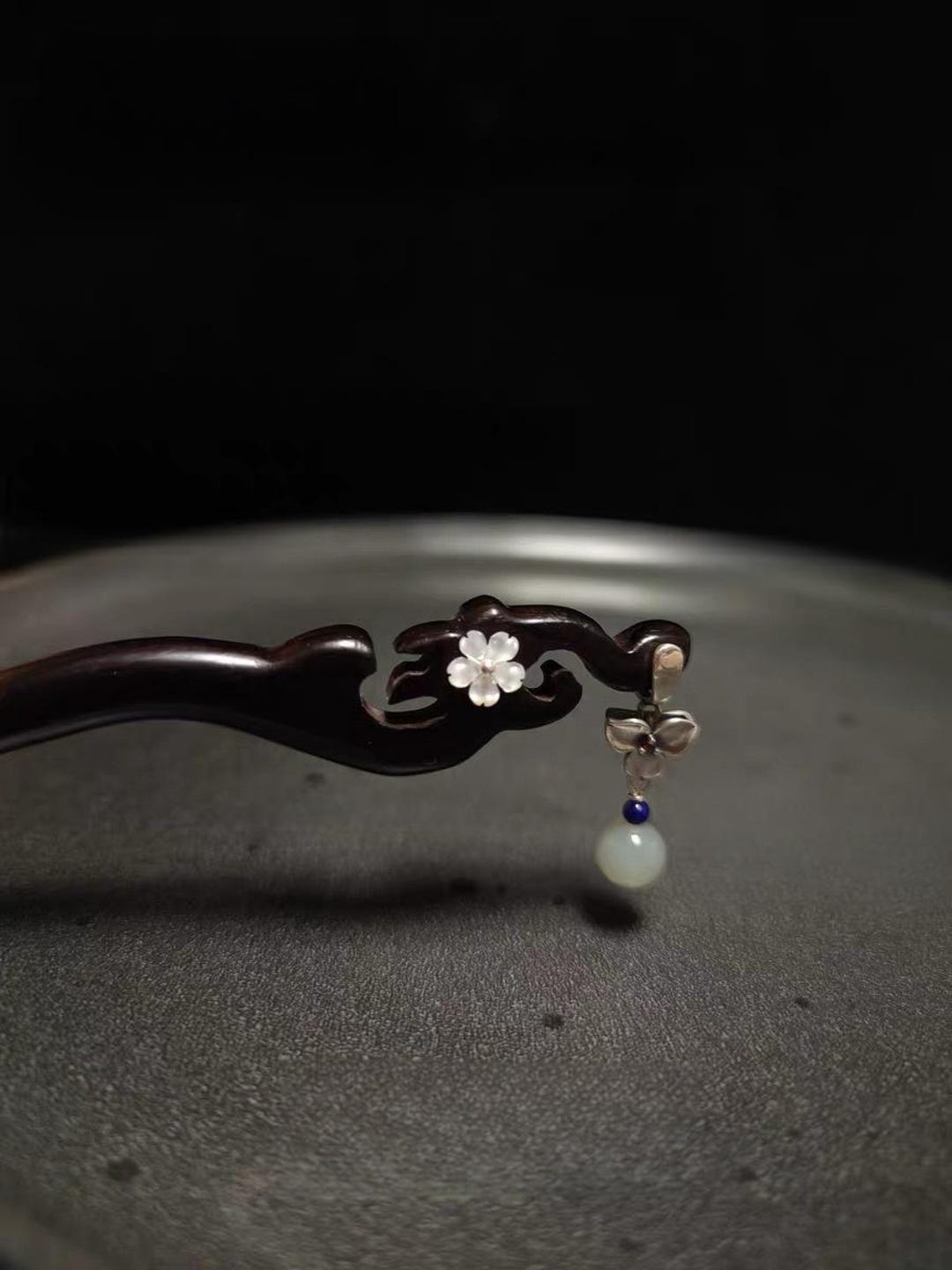 Black Ebony Hairpin-pure Silver and Natural Hetian Jade Hairpin-ancient ...