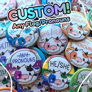 Custom Pride Pronouns Flags LGBTQ Cute Cow Button | 2.25" Buttons ...