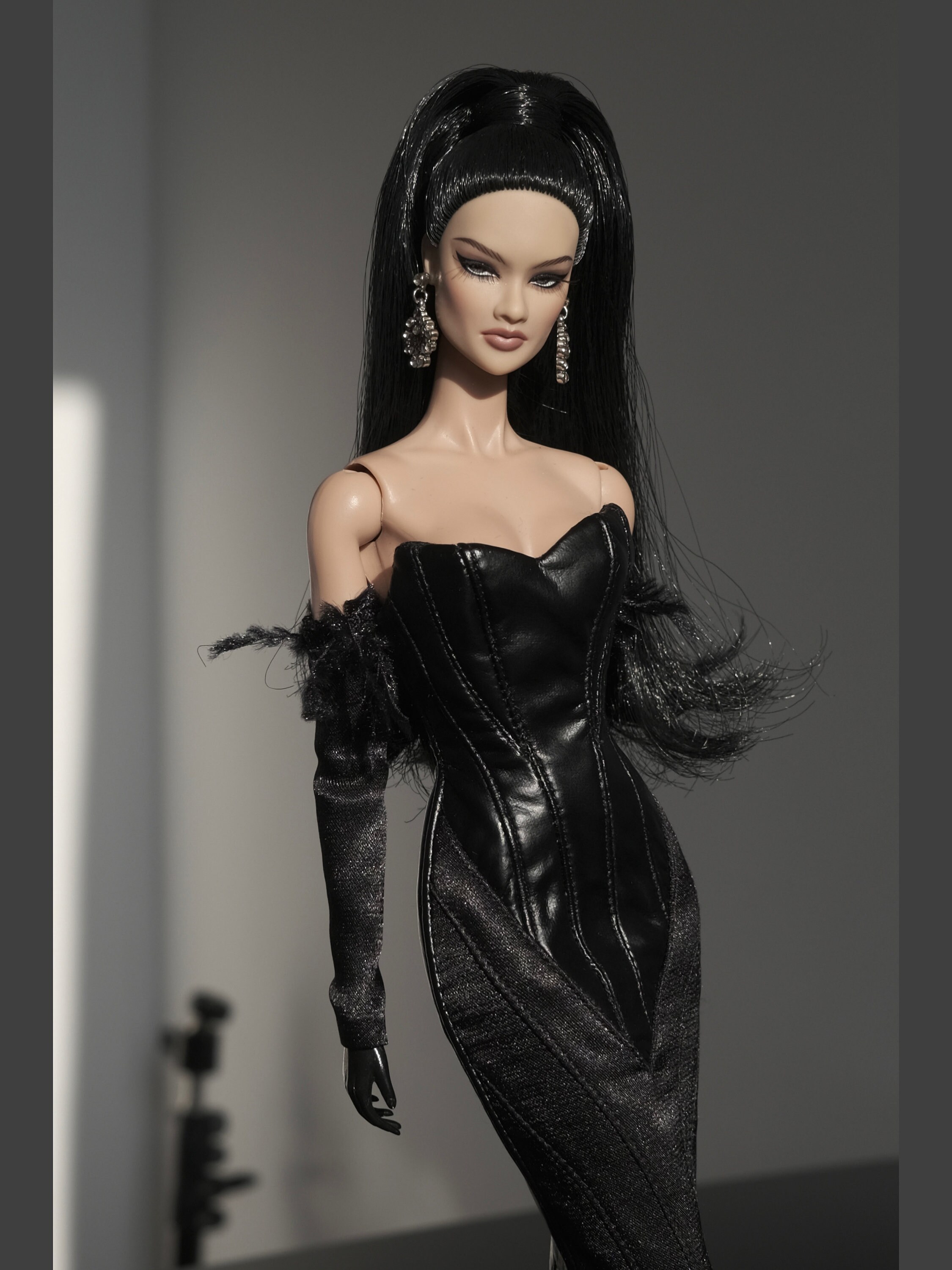 Pre-order Leather Mermaid Bustier Dress With Feather Hem with Gloves ...