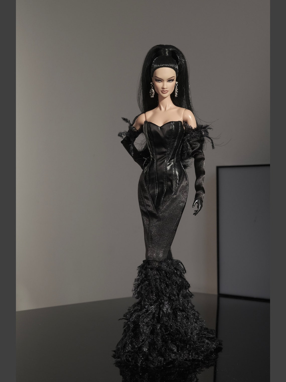 Pre-order Leather Mermaid Bustier Dress With Feather Hem with Gloves ...