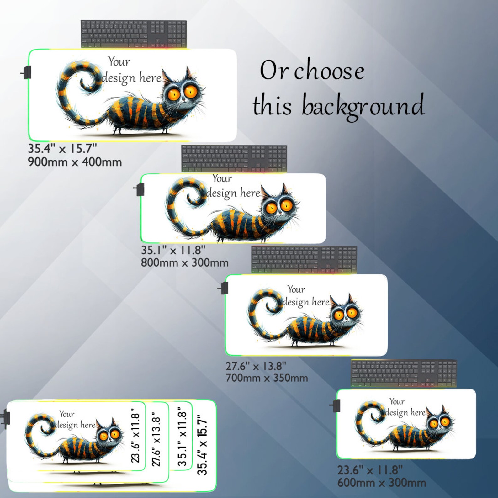 Desk Mat Size Chart Mockup, Gaming Mousepad Size Guide Mockup, Blank ...