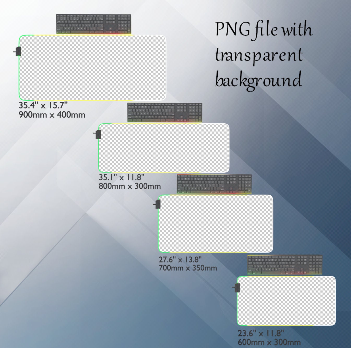 Desk Mat Size Chart Mockup, Gaming Mousepad Size Guide Mockup, Blank ...