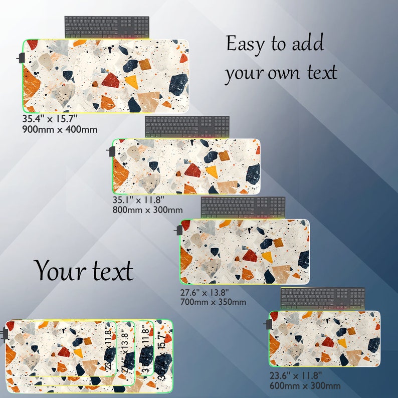 Desk Mat Size Chart Mockup, Gaming Mousepad Size Guide Mockup, Blank ...