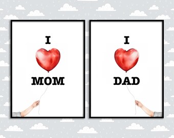 I Love Mom, L Love Dad, Children Poster, Kids Poster, Nursery Wall Art ...
