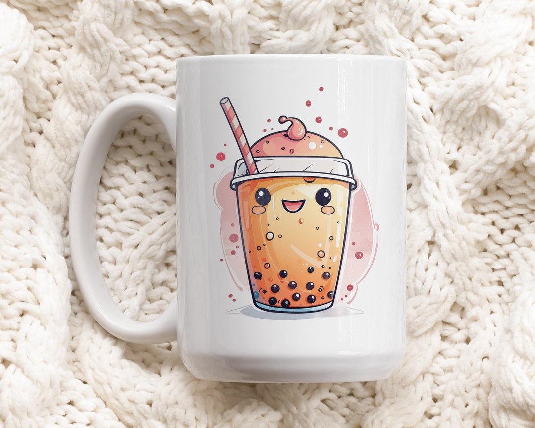 Kawaii Boba Mug, Cute Bubble Tea Graphic Cup, Happy Playful Womens Cup, Silly Funny Coffee Mug ...