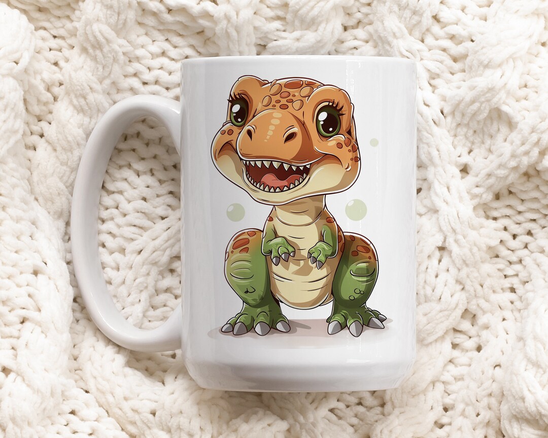 Kawaii T-rex Mug, Cute Trex Graphic Cup, Happy Playful Womens Cup ...