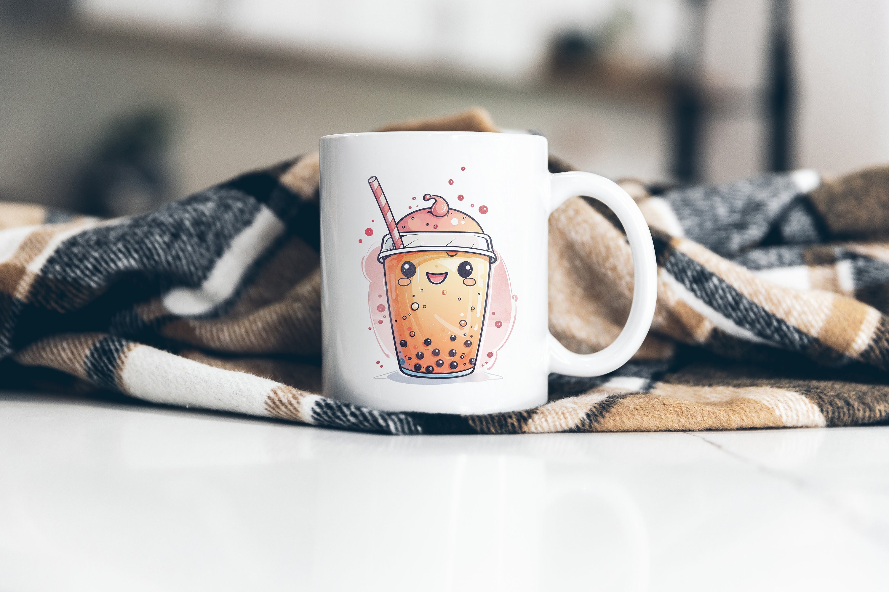 Kawaii Boba Mug, Cute Bubble Tea Graphic Cup, Happy Playful Womens Cup ...