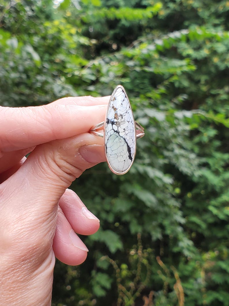 STUNNING Plychrome White River Turquoise Teardrop Long Statement Ring ...