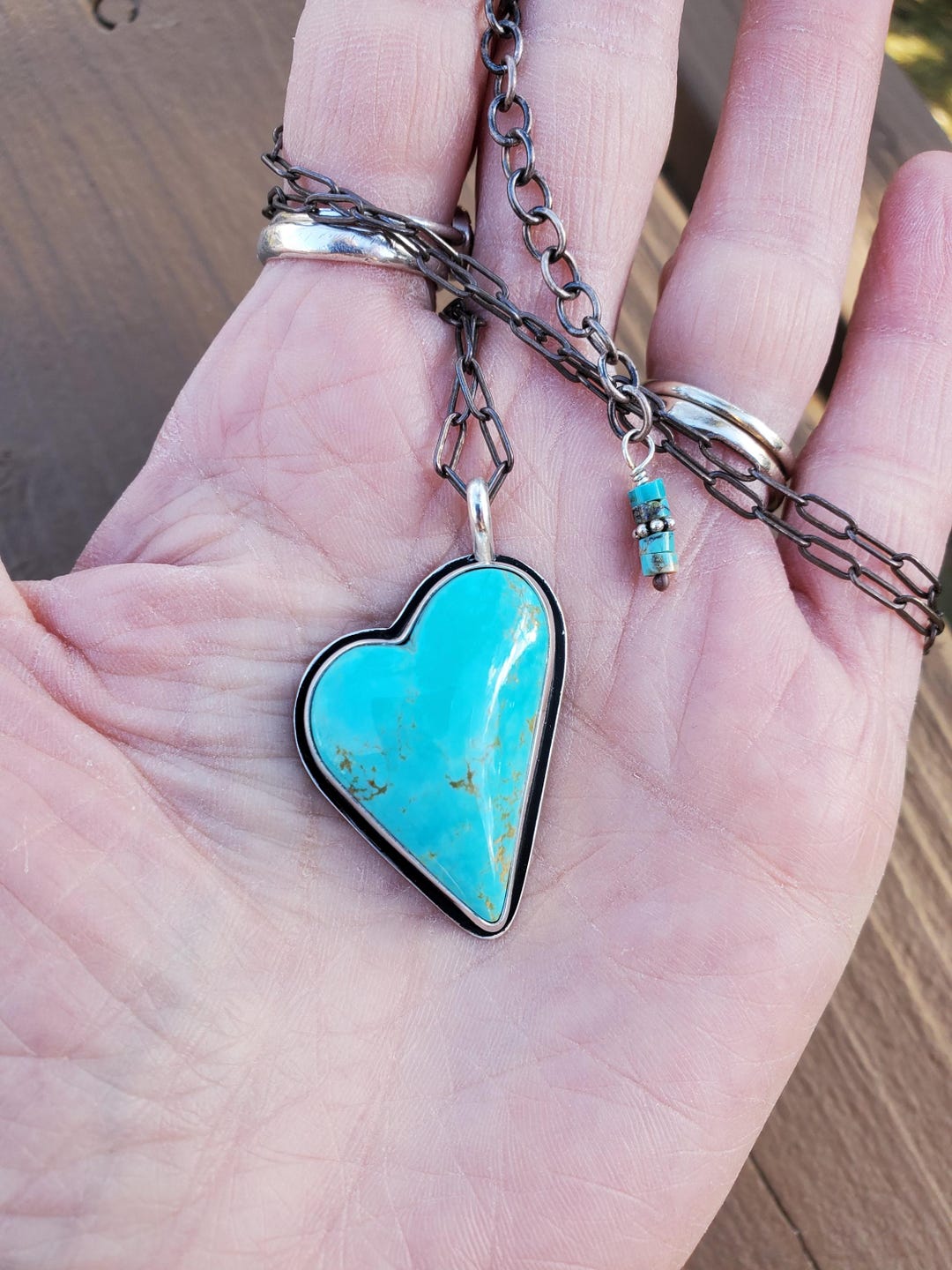Gorgeous Tyrone Turquoise Heart Lopsided Heart Pendant Necklace in ...