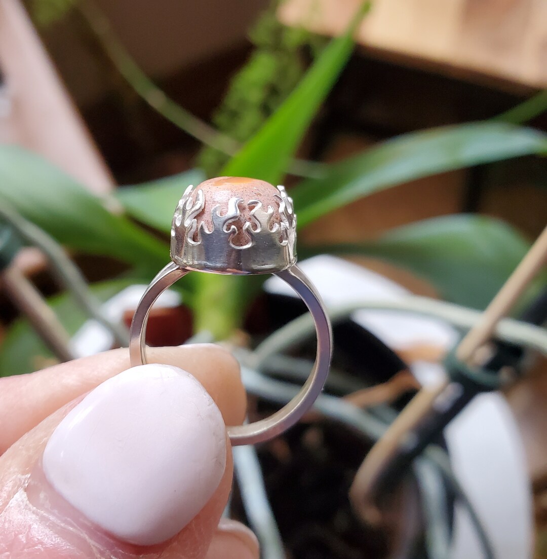 Stunning Mexican Cantera Fire Opal Ring With FIRE Bezel in Sterling ...