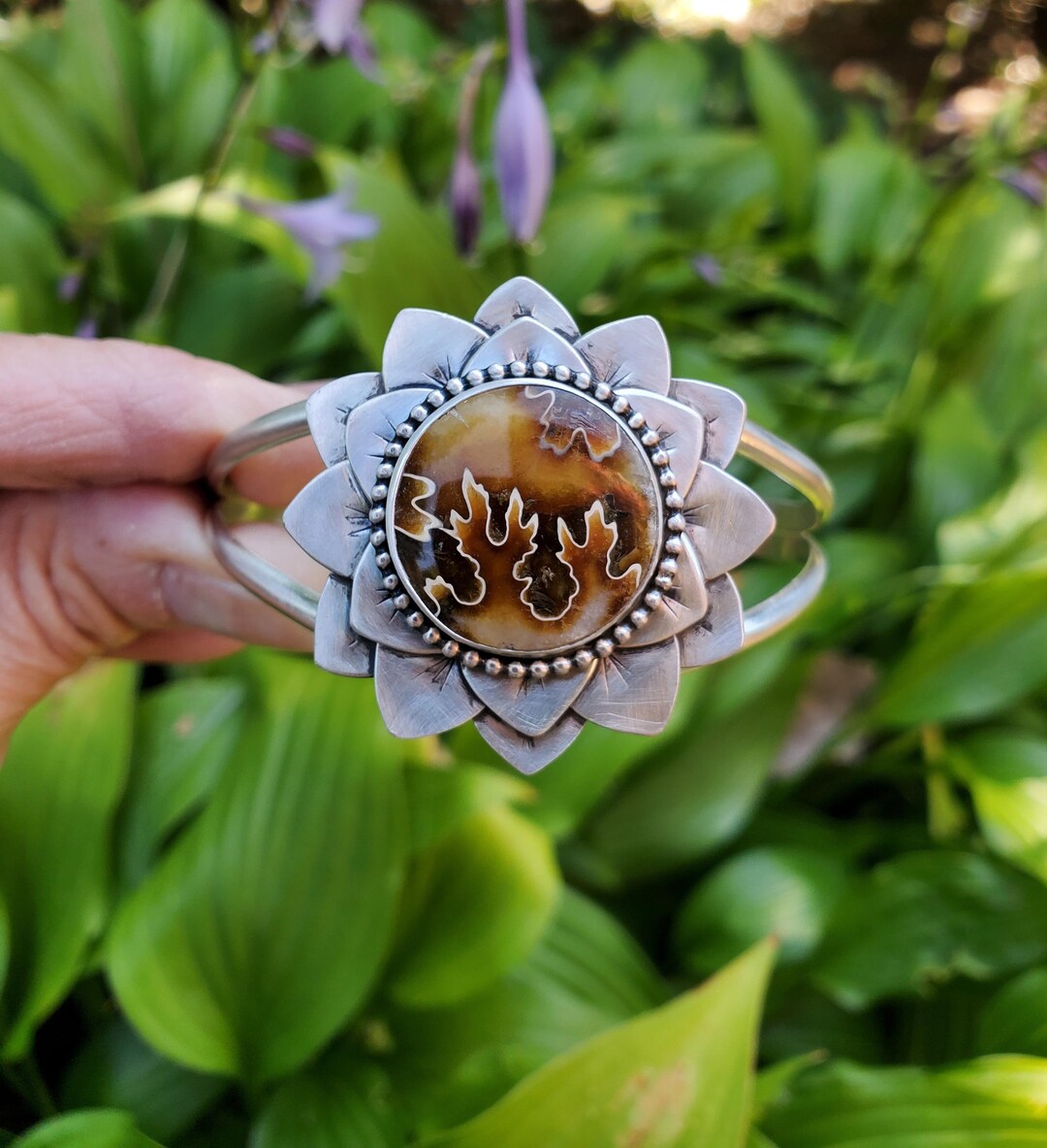 Stunning Ammonite Cuff Suture Ammonite Flower Bloom Cuff in Solid ...