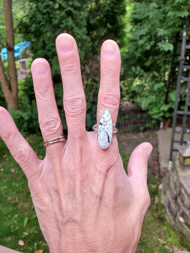 STUNNING Plychrome White River Turquoise Teardrop Long Statement Ring ...