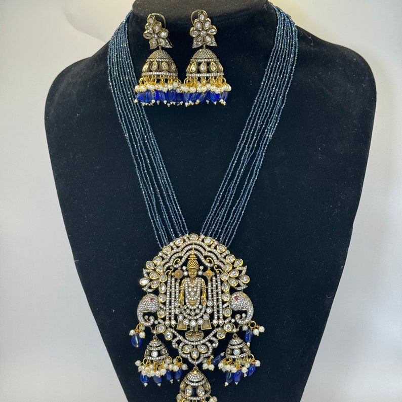 Tirupati Balaji Dark Blue Victorian Long Gold Plated Necklace - Etsy