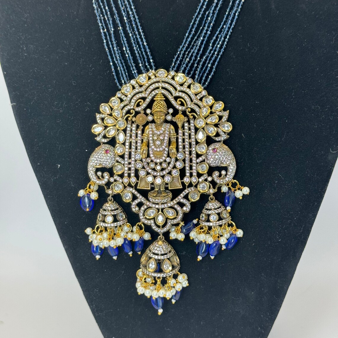 Tirupati Balaji Dark Blue Victorian Long Gold Plated Necklace - Etsy
