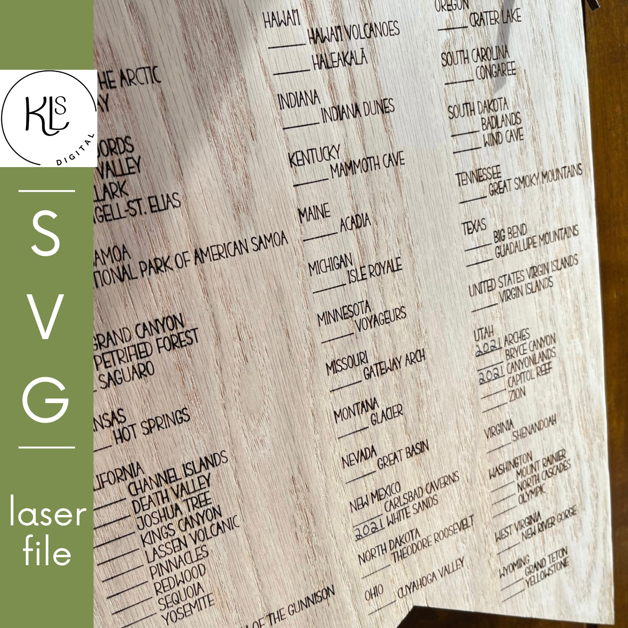 US National Park Checklist SVG. Laser Cut File. Glowforge. Score Laser ...