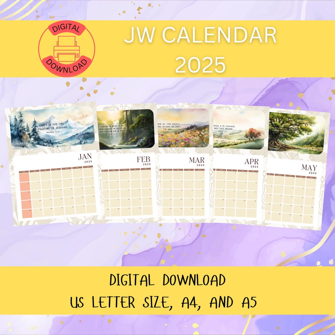 JW 2025 Year Text Calendar Digital Download | Jw Monthly Calendar With ...