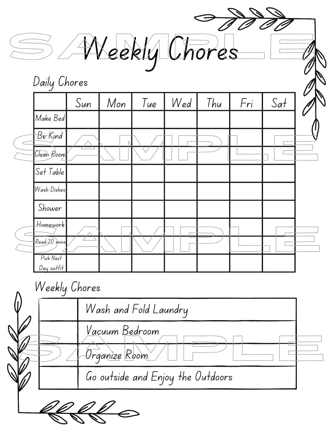 Chore Chart for Teen Girls, Printable - Etsy