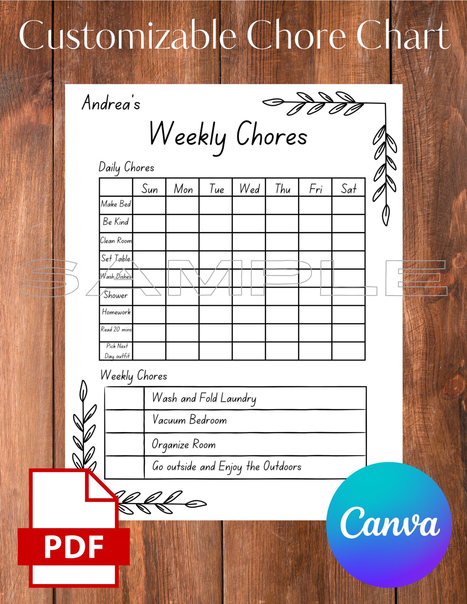 Chore Chart for Teen Girls, Printable - Etsy