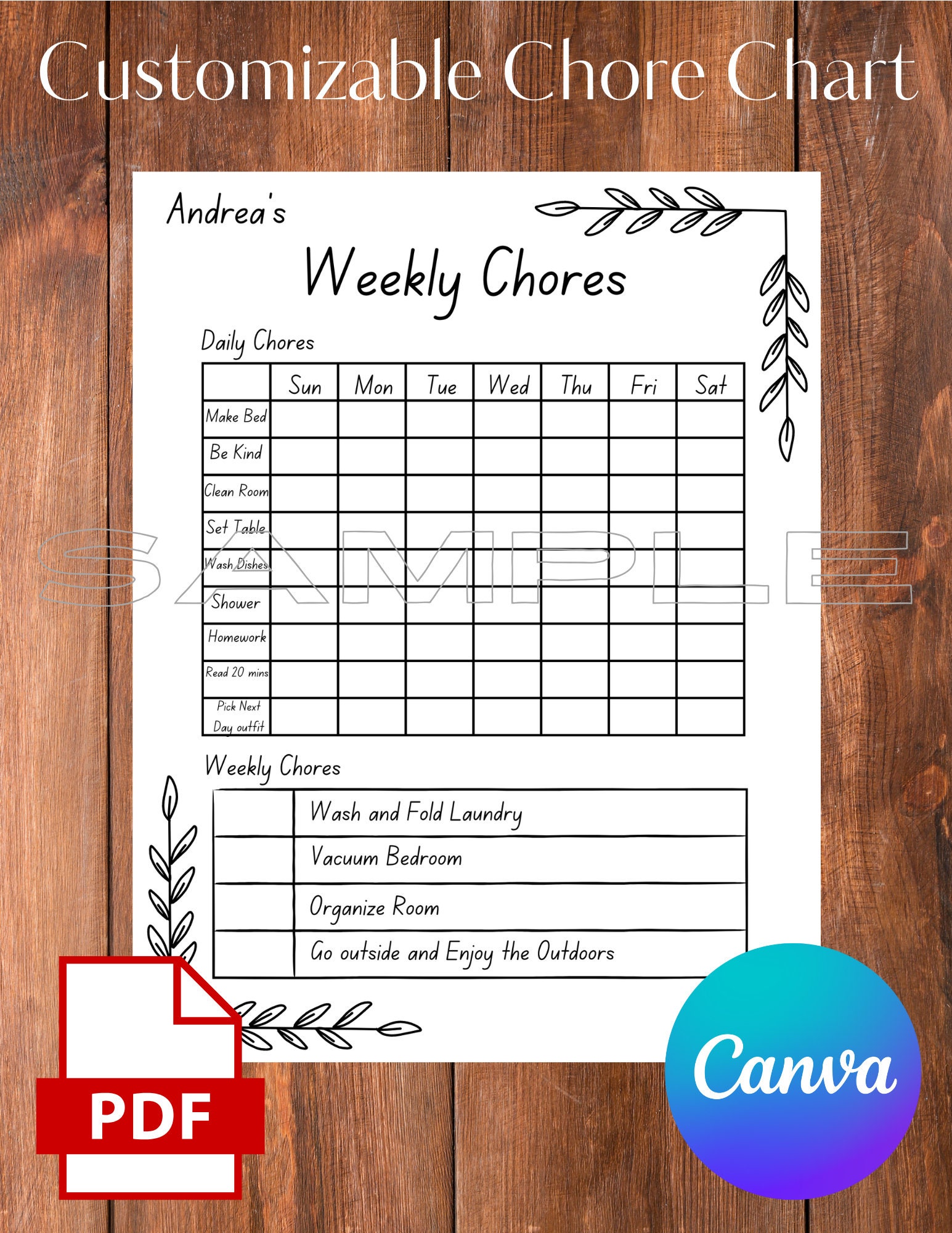 Chore Chart for Teen Girls, Printable - Etsy