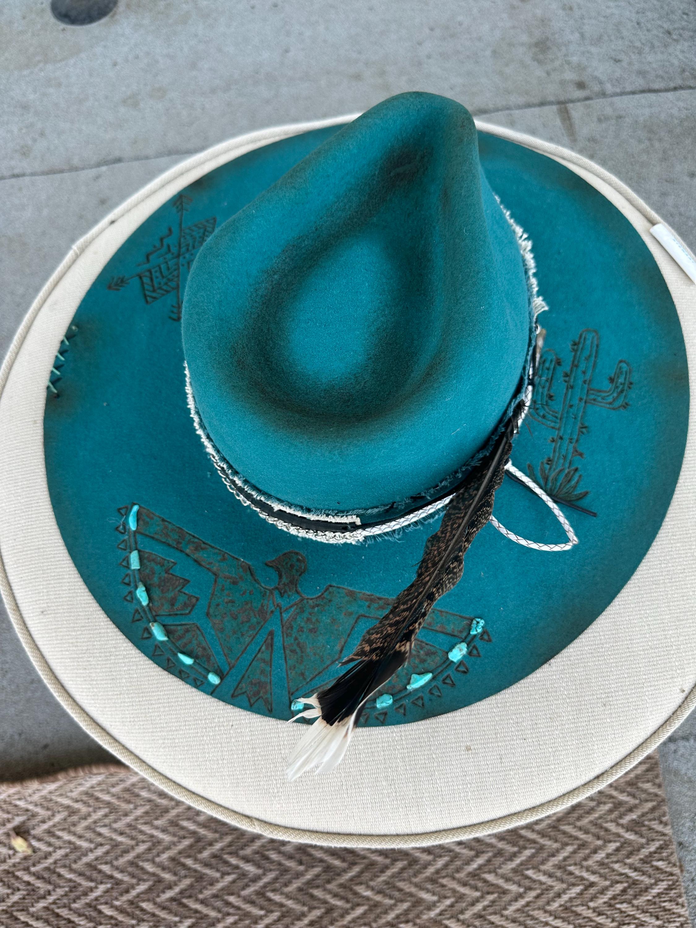 Charlie Horse Custom Burnt Hat With Feather Custom Leather Band and ...