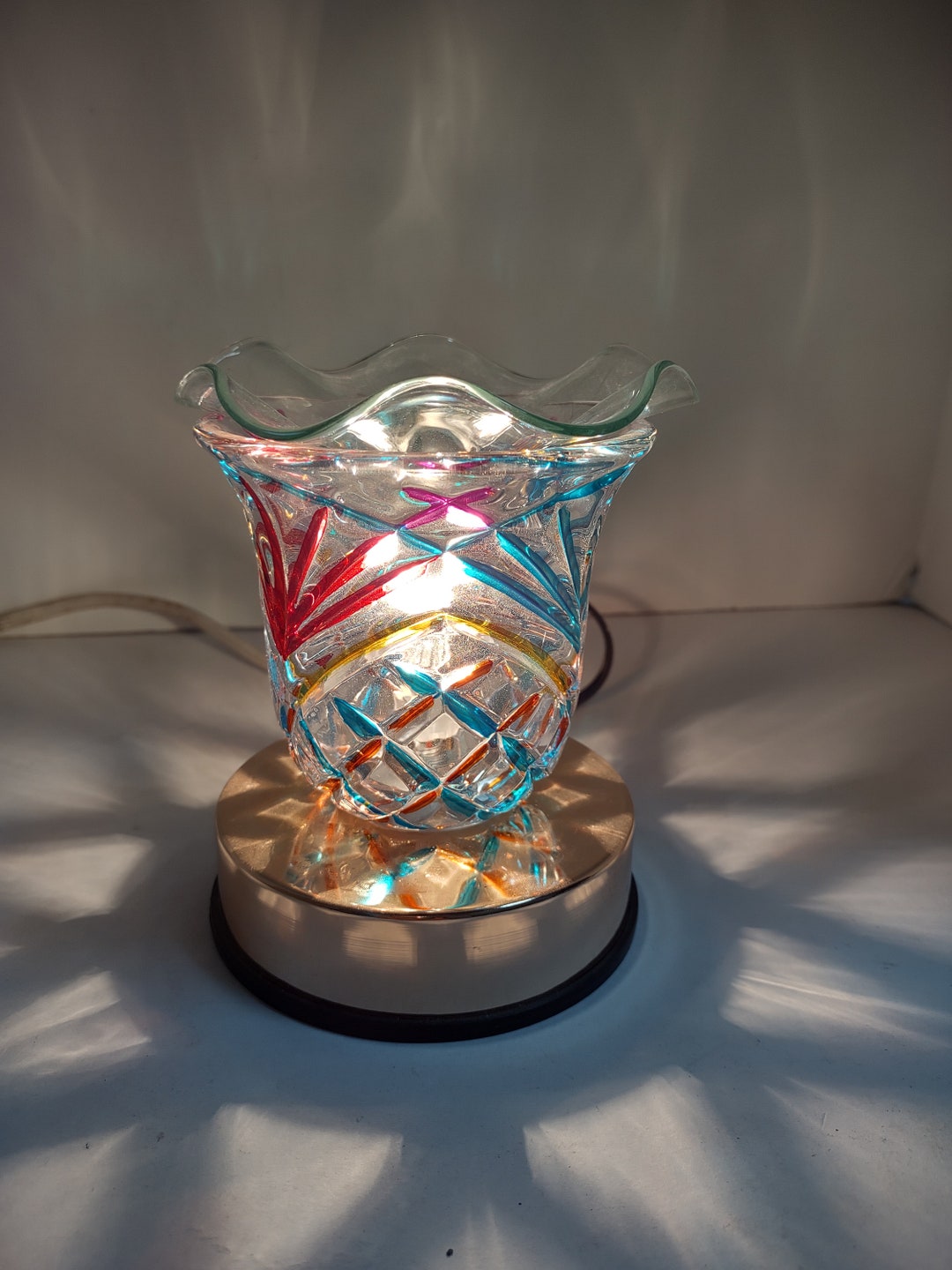 Beautiful Multi Color Glass Design Table Top Touch Aroma Lamp W/15ml ...