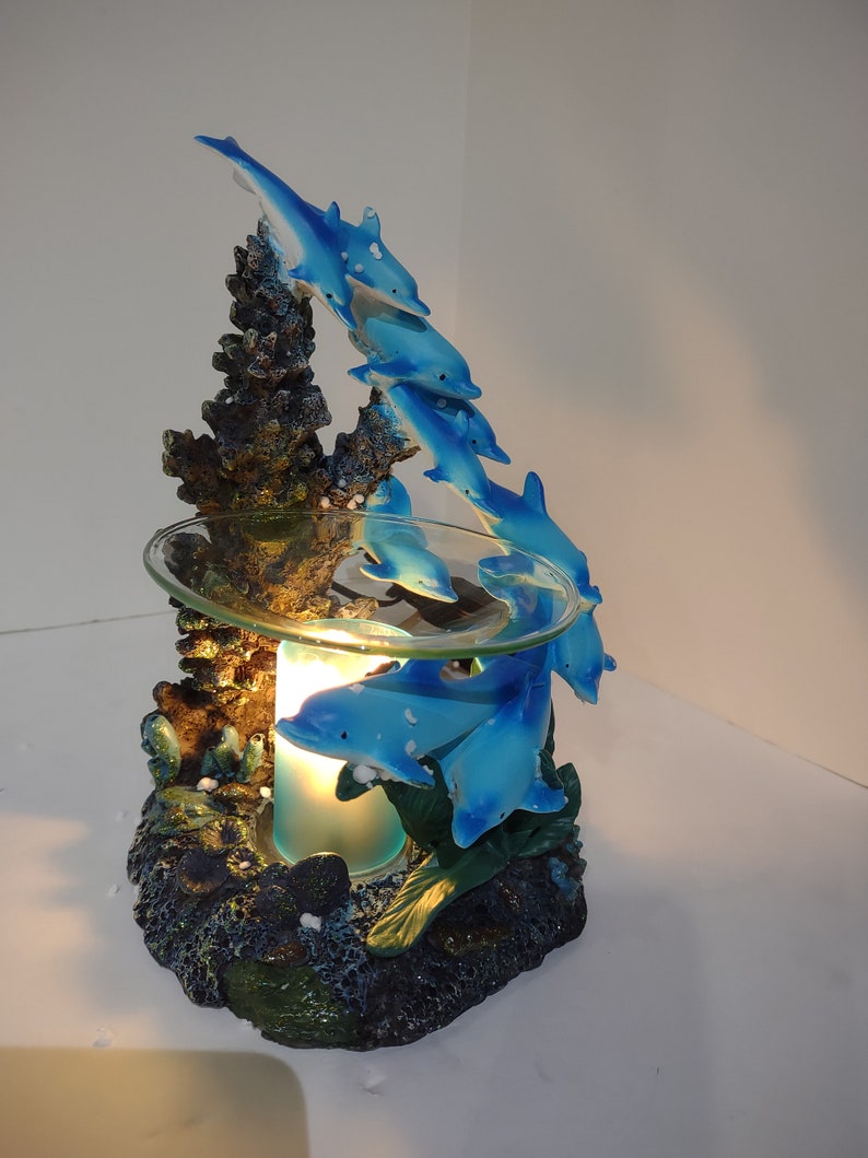 Beautiful Polyrisen Dolphin Design Table Top Aroma Lamp W/15ml FREE Oil ...