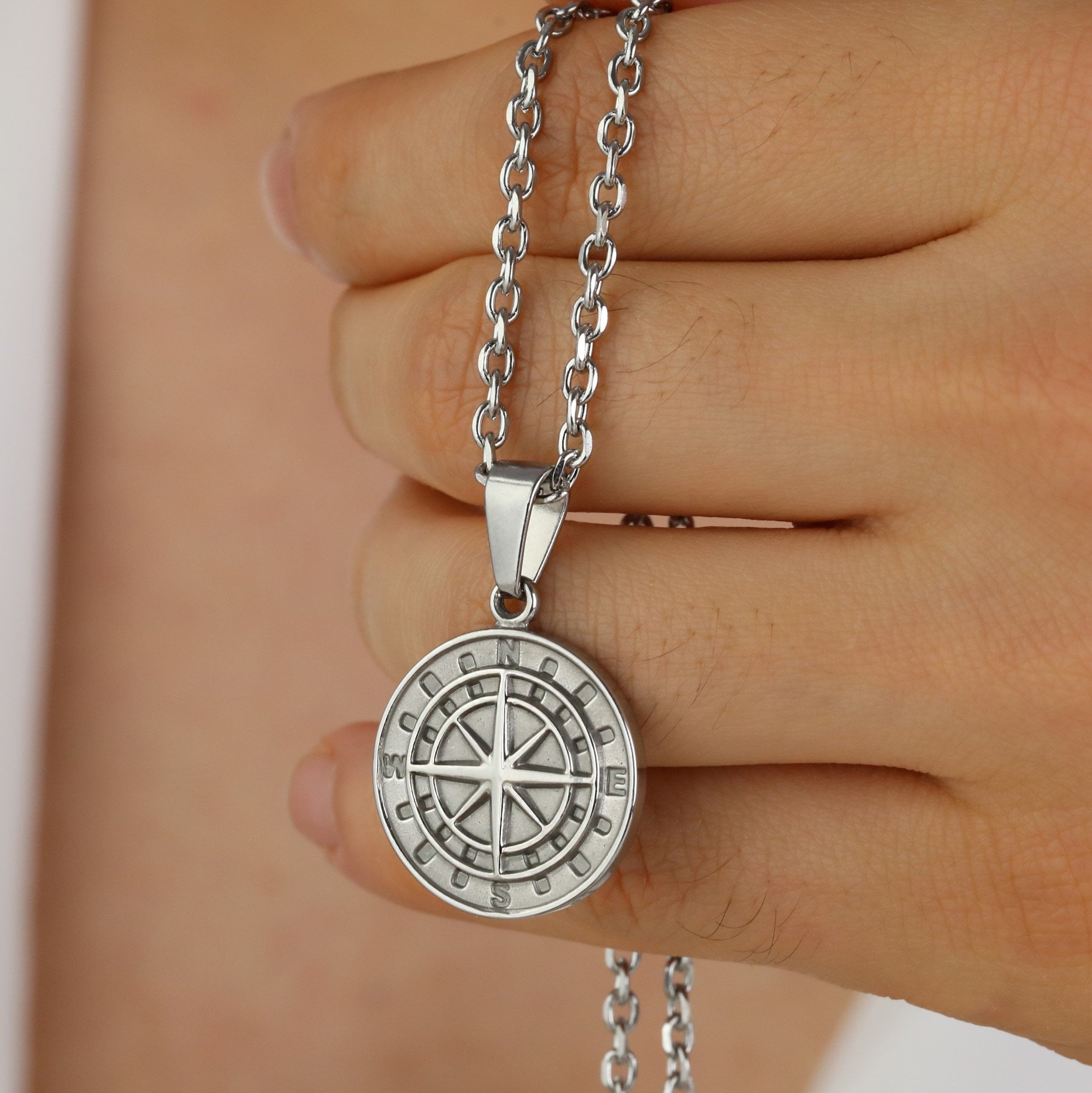 Gold Compass Pendant, Personalized Men Silver Compass Jewelry, North Star Necklace for Men ...