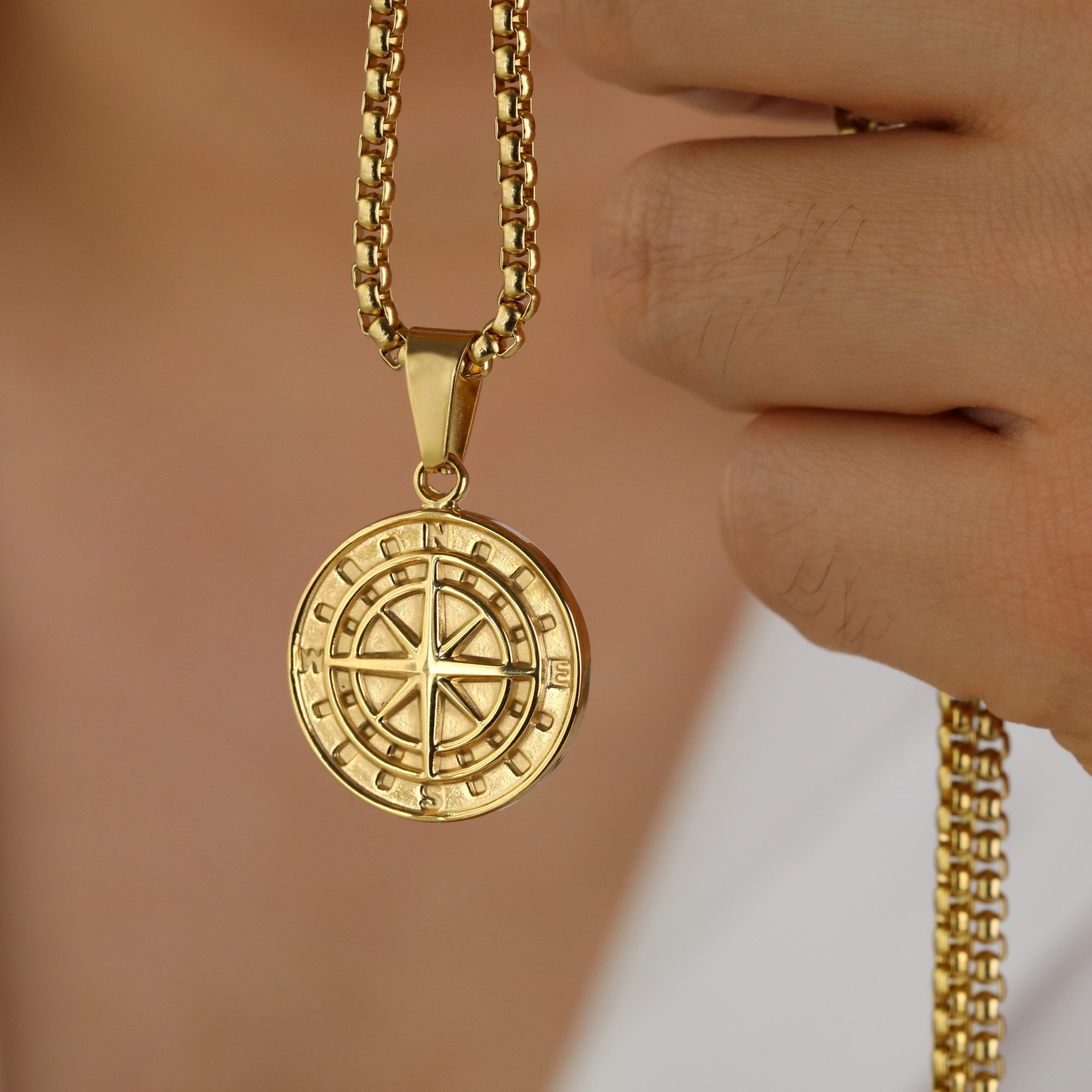 Gold Compass Pendant, Personalized Men Silver Compass Jewelry, North ...