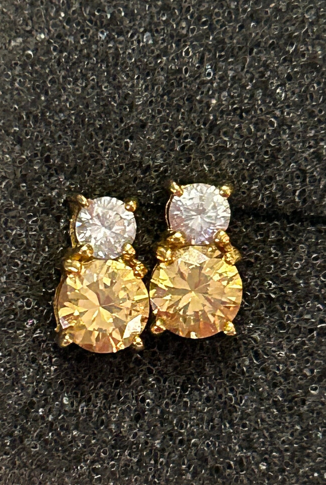 2 Stone Stacked Stud Earrings - Etsy