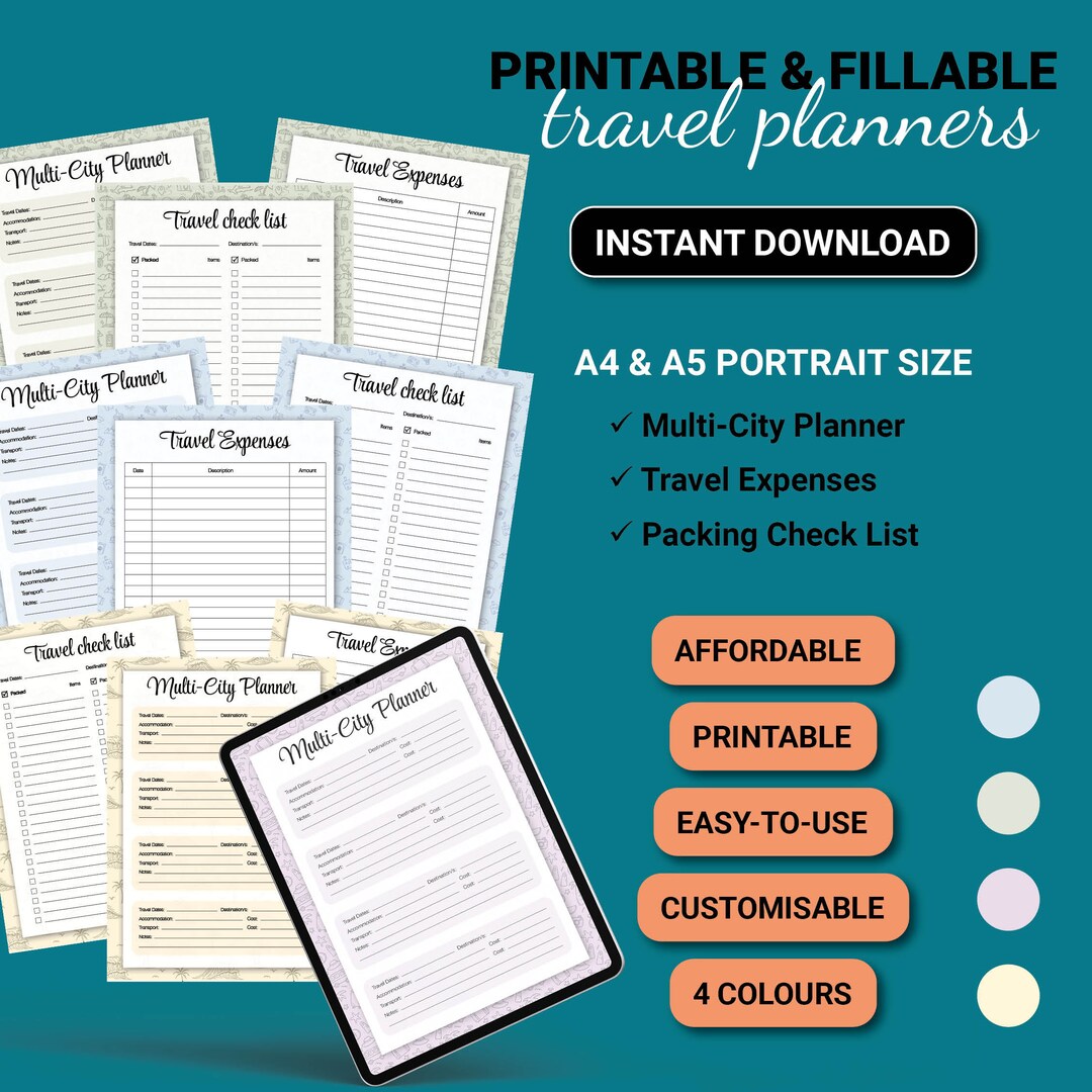 Travel Planners Printable & Fillable, Multi-city Planner, Travel ...