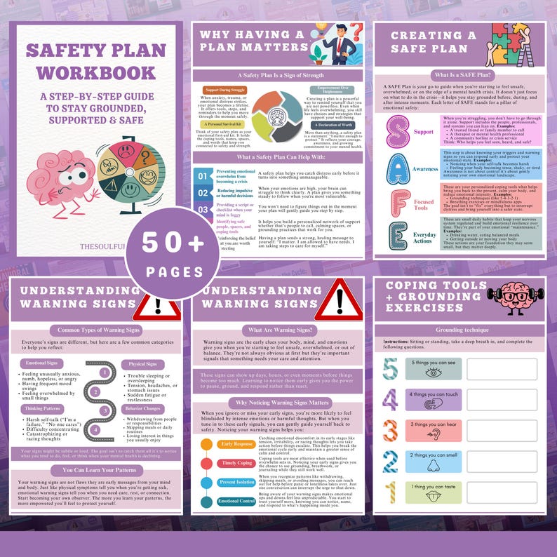 Mental Health Safety Plan Workbook: Coping Skills, Grounding Exercises ...