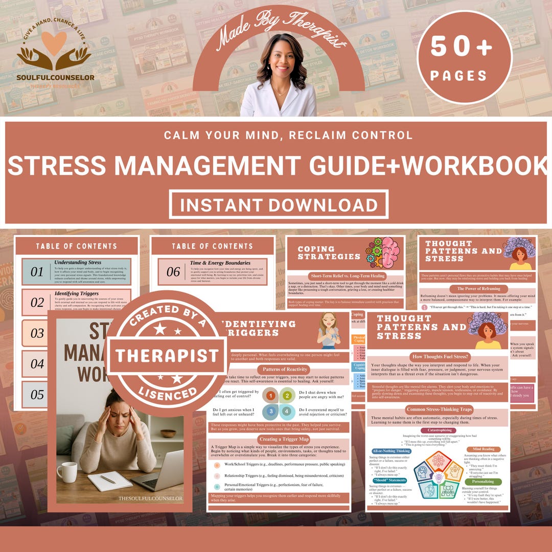 Stress Management Workbook, Mental Health Journal, Anxiety Relief ...
