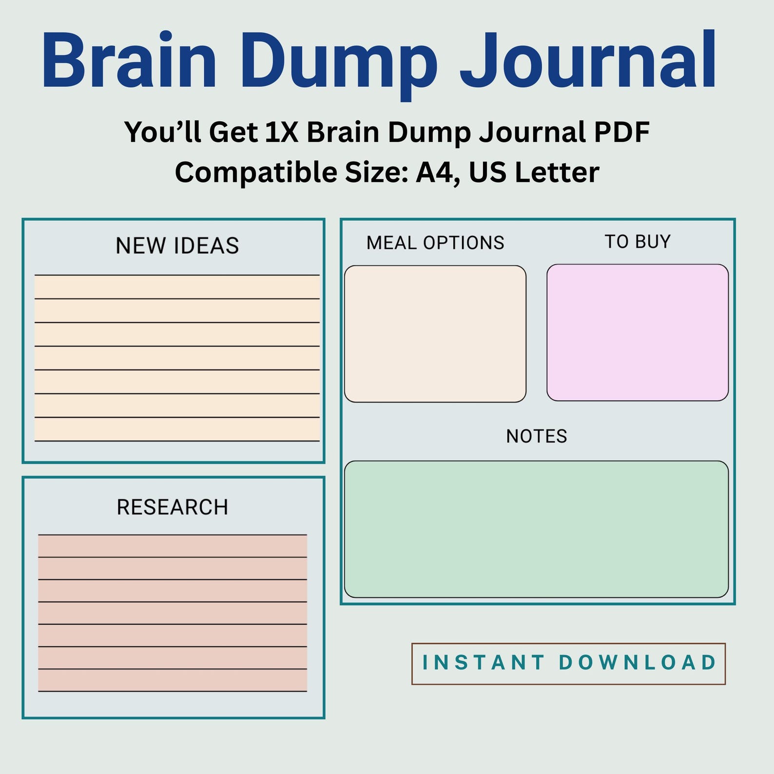 Brain Dump Journal, Printable Brain Dump Worksheet, Digital Download ...