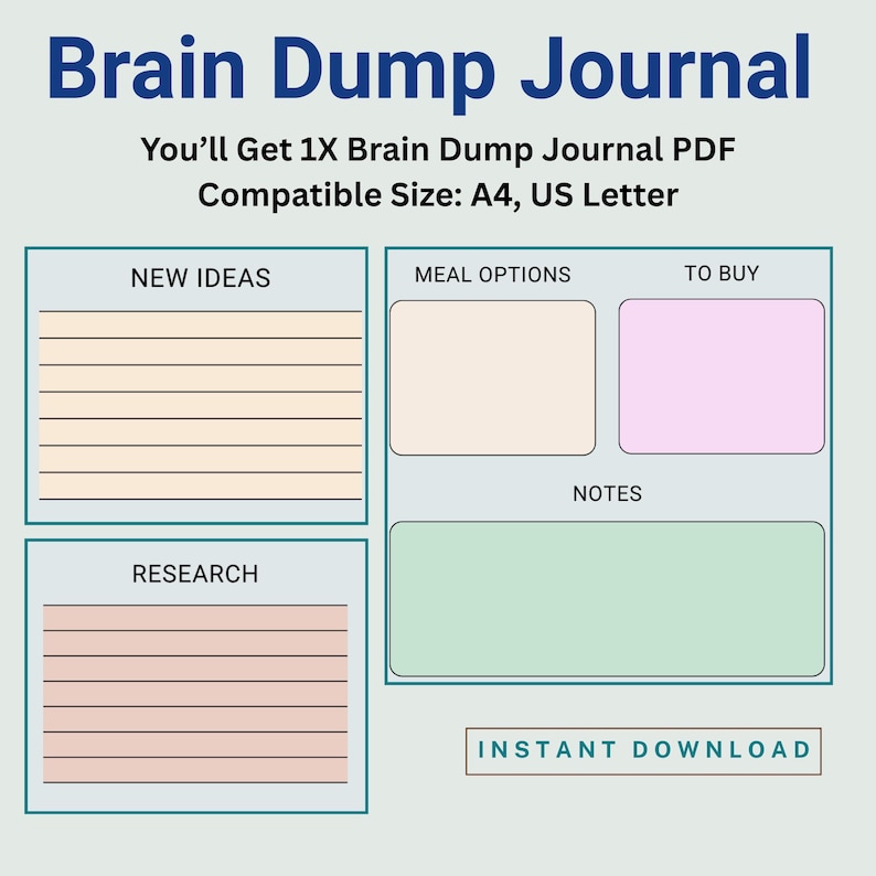 Brain Dump Journal, Printable Brain Dump Worksheet, Digital Download ...