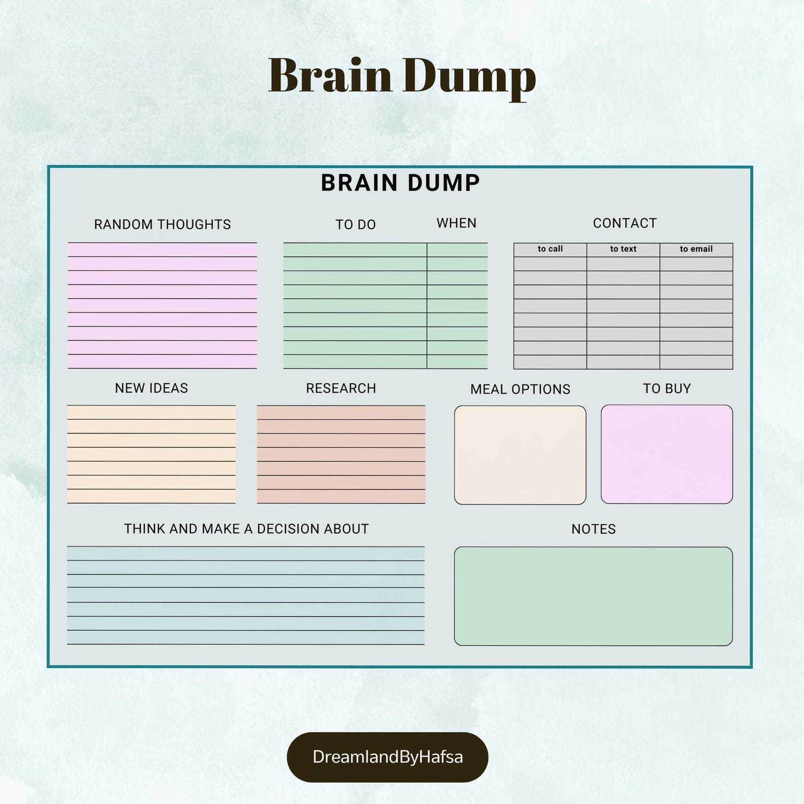 Brain Dump Journal, Printable Brain Dump Worksheet, Digital Download ...