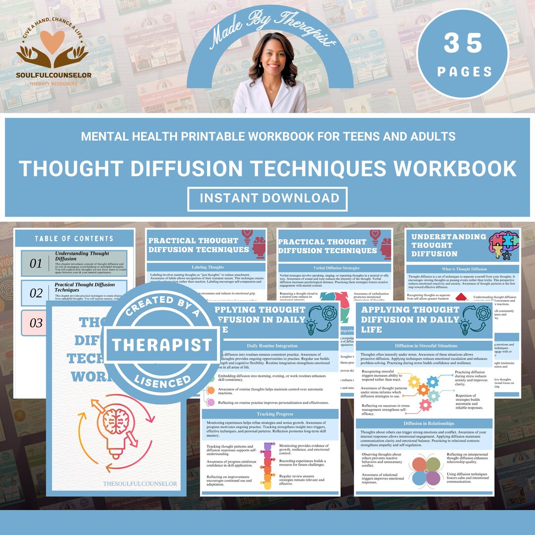 Thought Diffusion Workbook, Teens & Adults, Manage Intrusive Thoughts ...
