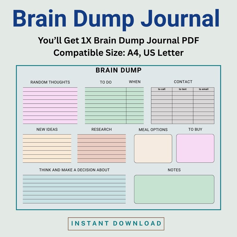 Brain Dump Journal, Printable Brain Dump Worksheet, Digital Download ...