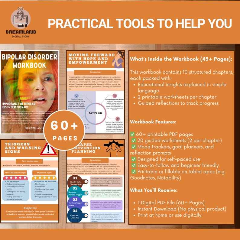 Bipolar Disorder Workbook: Mood Tracker, Therapy, DBT (60+ Page PDF) - Etsy