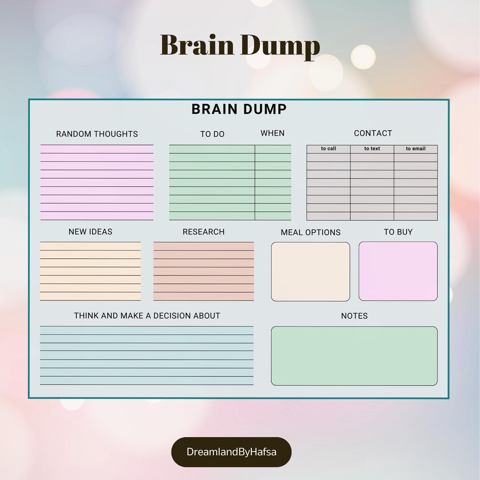 Brain Dump Journal, Printable Brain Dump Worksheet, Digital Download ...