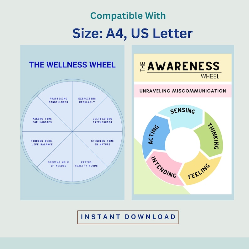 Emotions Wheel Digital Download, Feelings Wheel Printable, Wellness ...